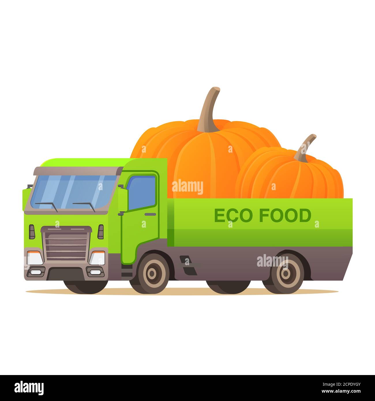 Food delivery truck pumpkin.Autumn harvest vegetable.Lorry vehicle ...