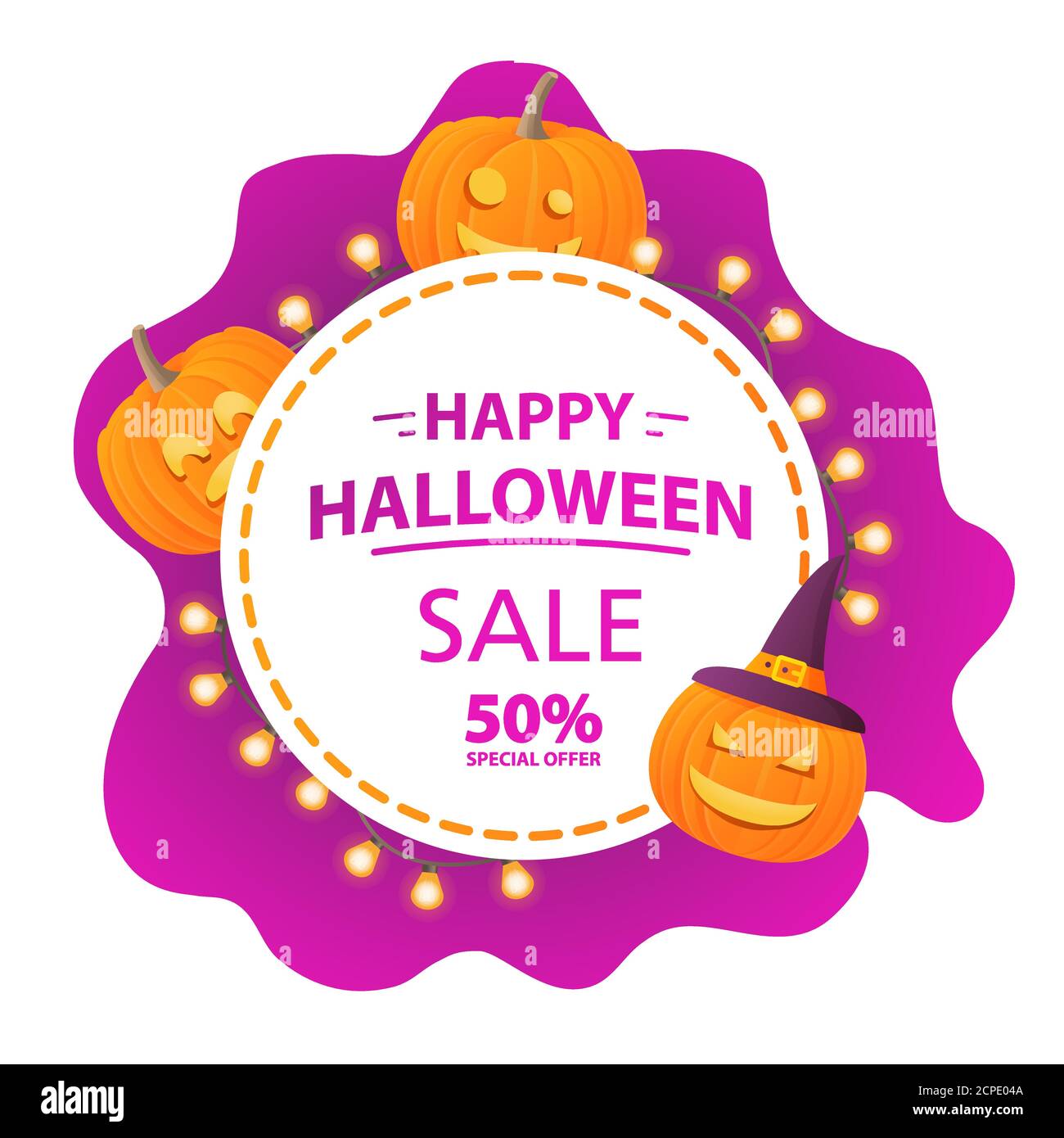 Sale happy halloween festive banner pumpkin and garlands Stock Vector ...