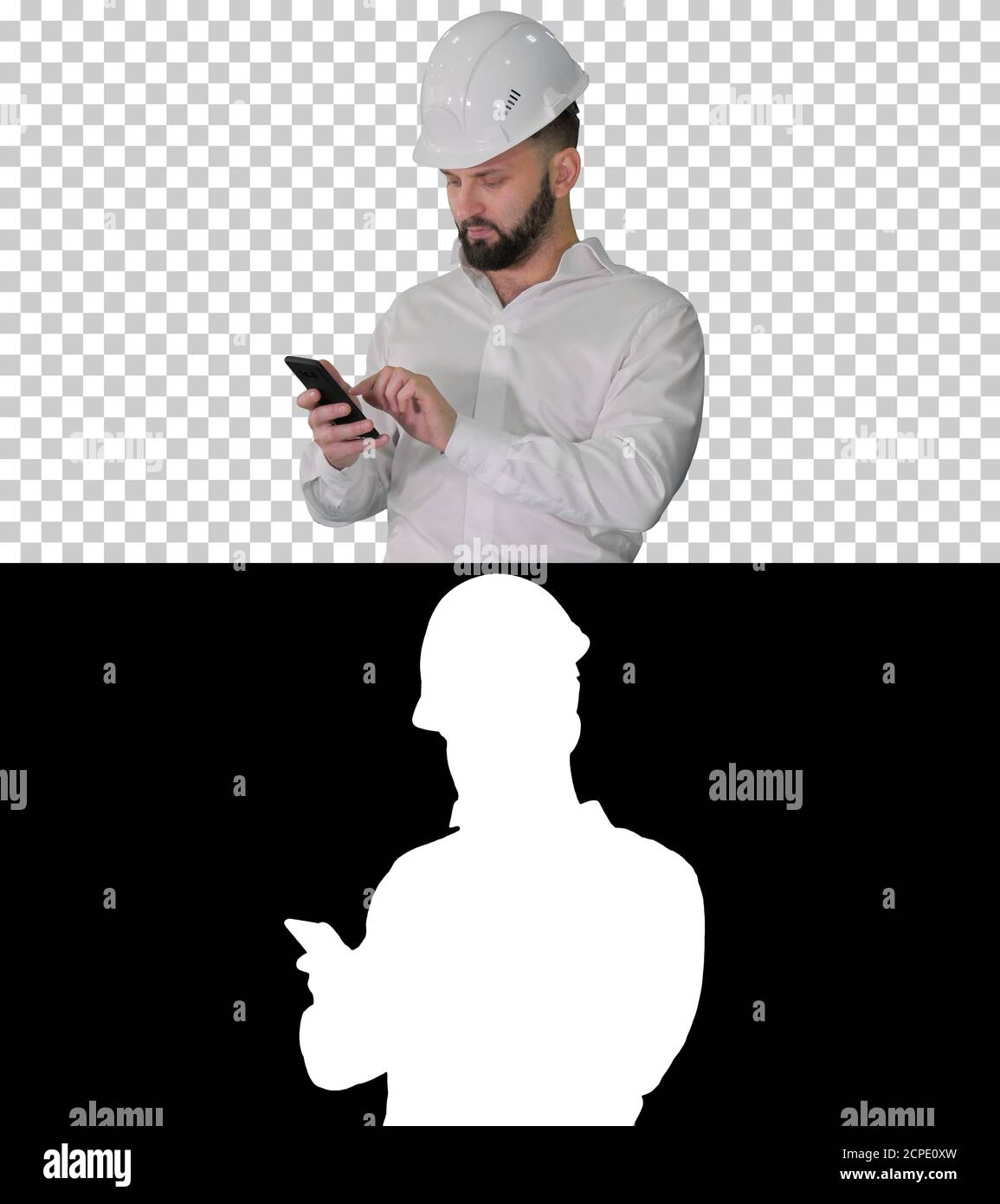 Smart engineer in white shirt and safety engineering hat using s Stock ...