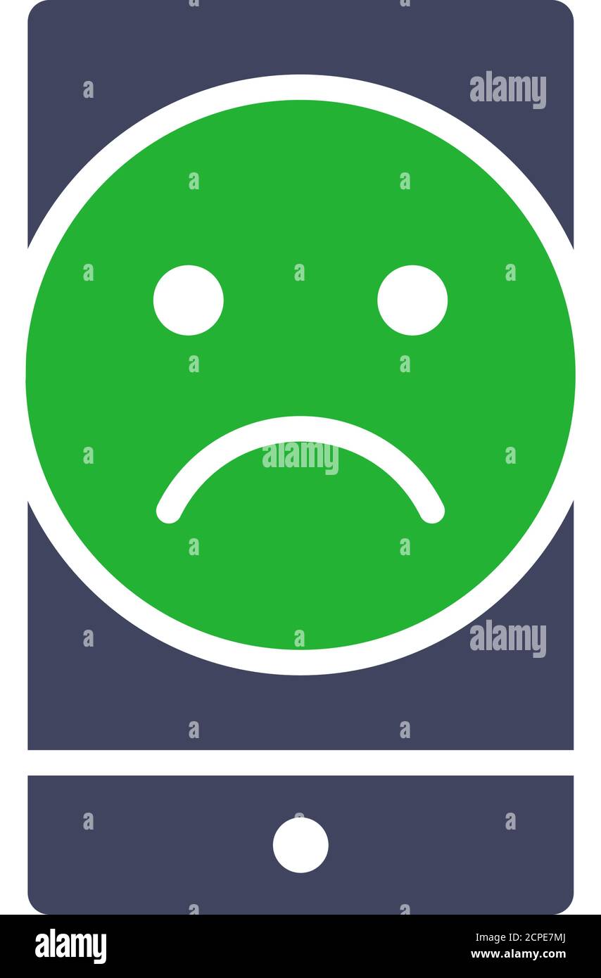 Smartphone with sad face colored icon. Client unsatisfaction, upset ...
