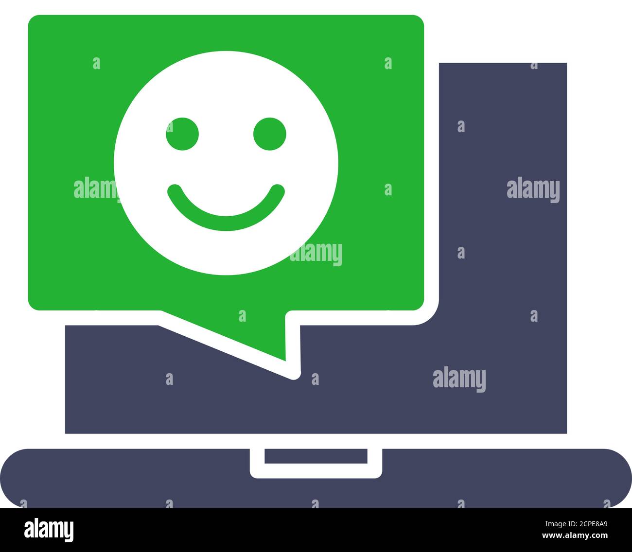 Laptop with happy face in chat bubble colored icon. Customer ...