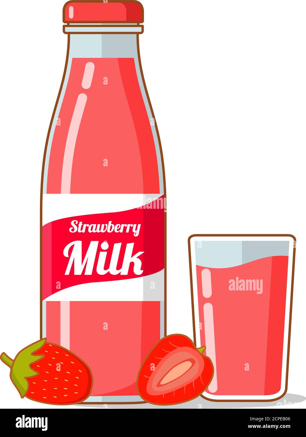 Strawberry milk. Milkshake fruit berry.Glass bottle of milk Stock ...