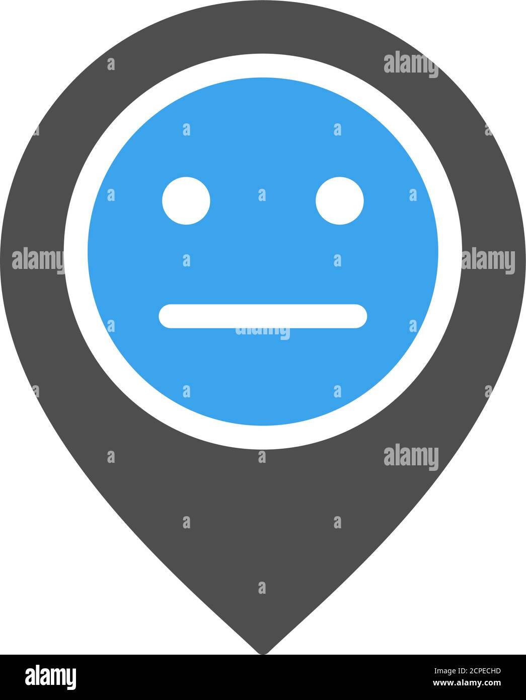 Location mark with neutral face colored icon. Customer unsatisfaction ...