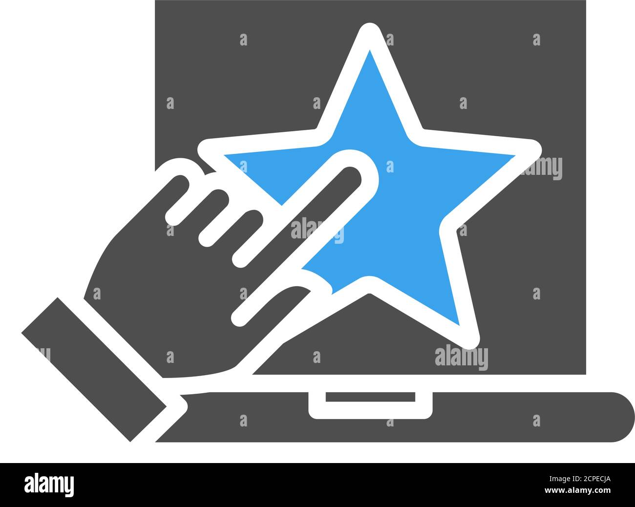 Laptop with star and hand cursor colored icon. Customer satisfaction ...