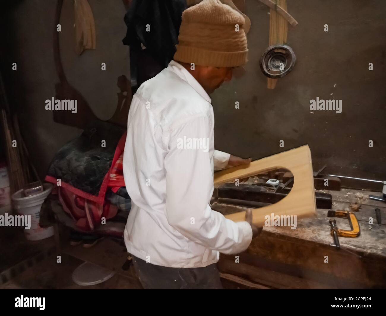DISTRICT KATNI, INDIA - JANUARY 08, 2020: An indian saw factory worker ...