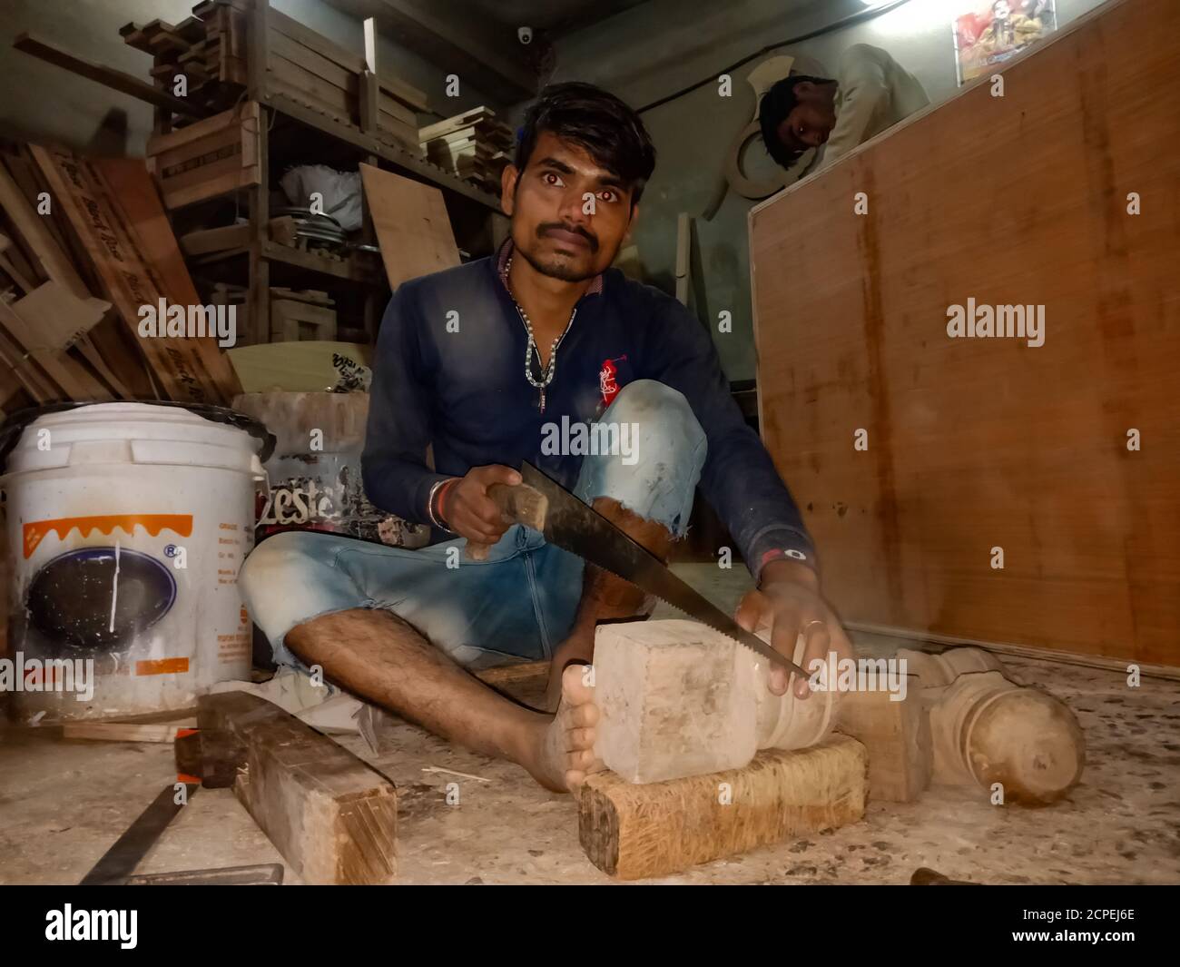 DISTRICT KATNI, INDIA - JANUARY 08, 2020: An indian saw factory worker ...