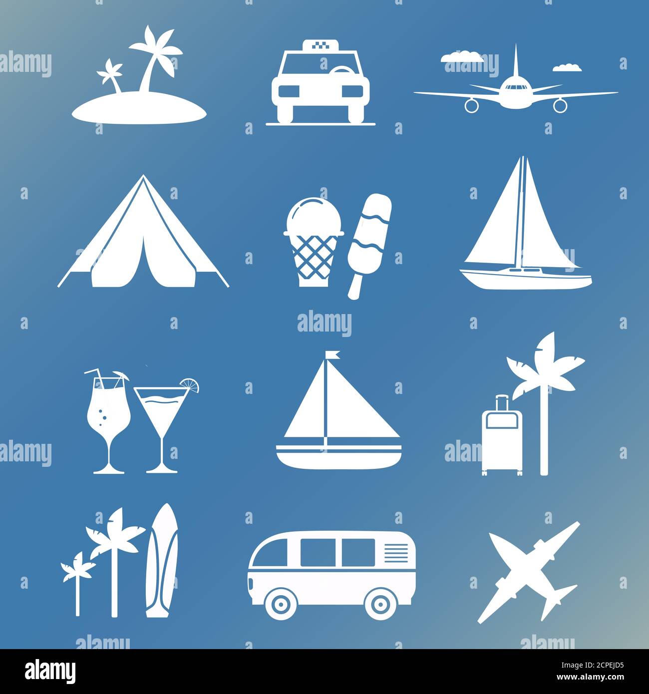 Travel symbols and tourism icon set.Tropical island palm tree Stock ...