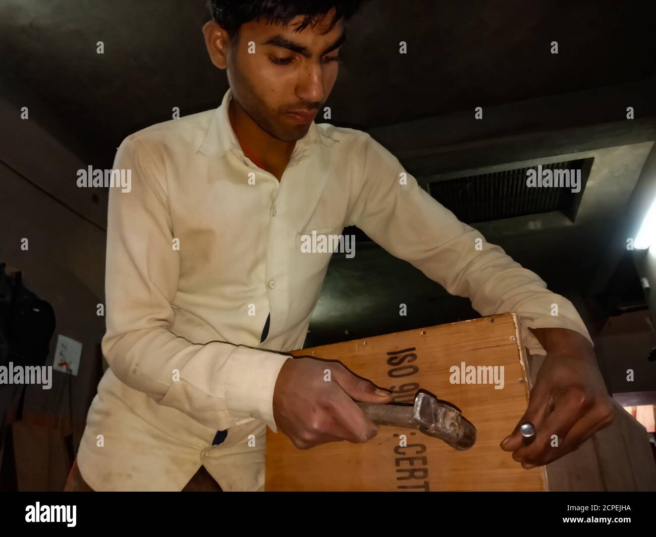 DISTRICT KATNI, INDIA - JANUARY 08, 2020: An indian saw factory worker ...