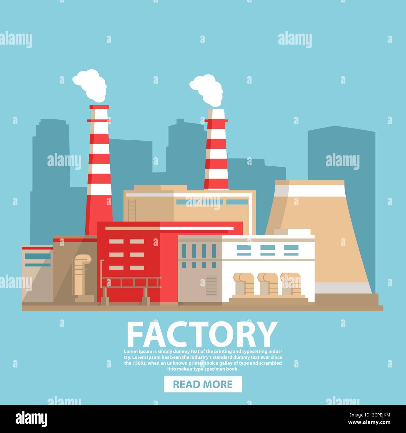 Industrial factory building. City landscape nuclear power plant Stock ...