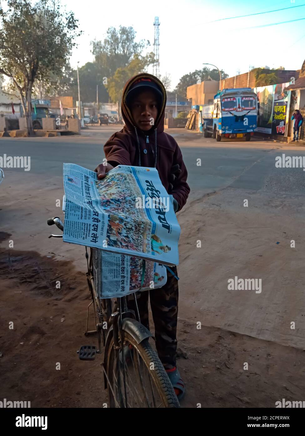 DISTRICT KATNI, INDIA - JANUARY 16, 2020: an indian village boy ...