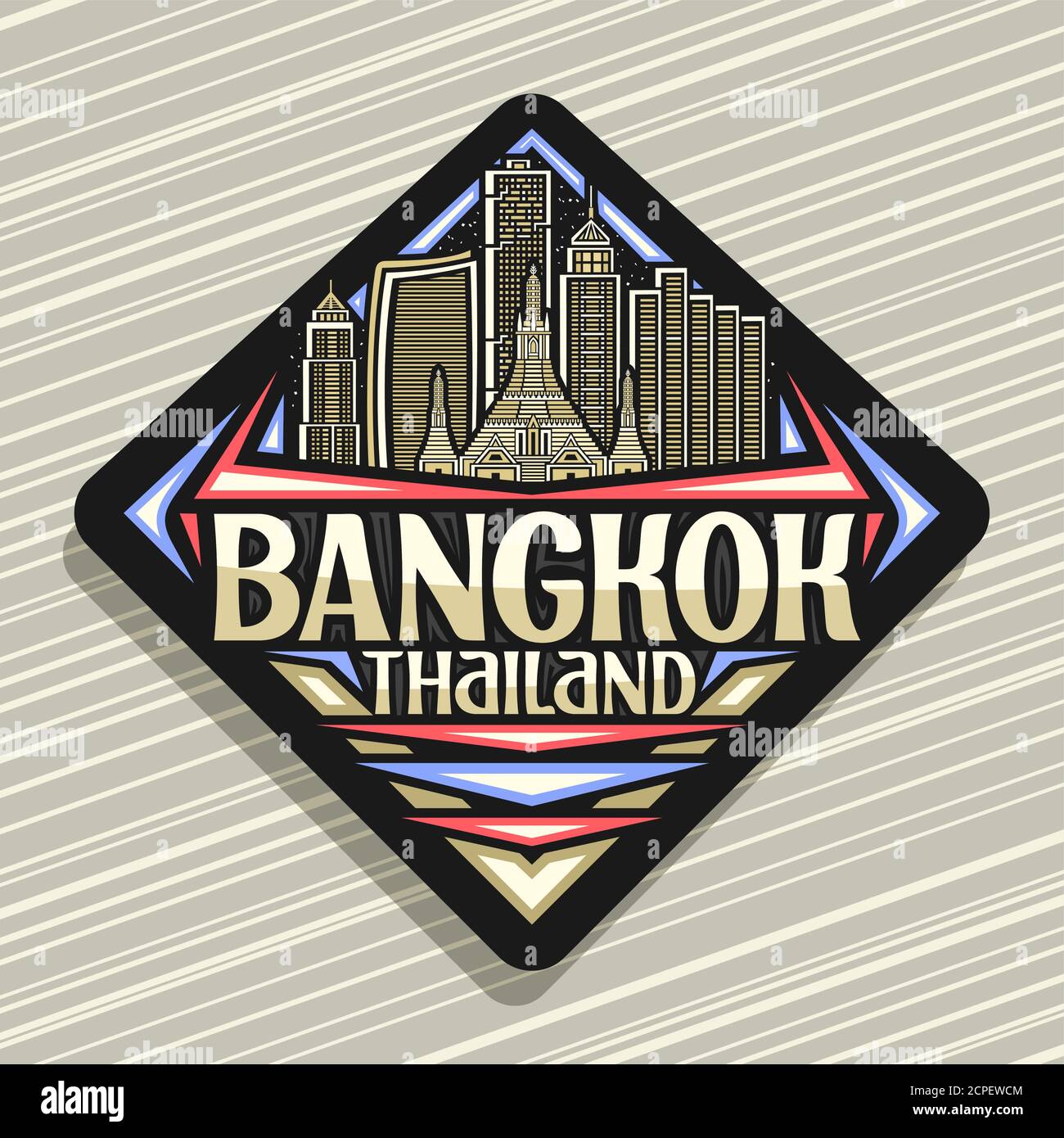 Vector logo for Bangkok, black road sign with outline illustration of ...