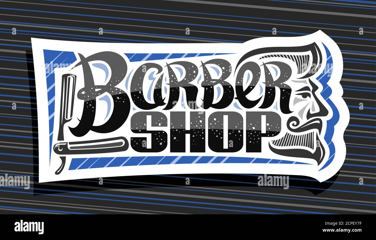 Vector logo for Barber Shop, white decorative sign board with ...