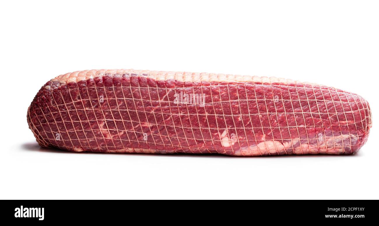 netted pack of raw meat package isolated on white background Stock ...