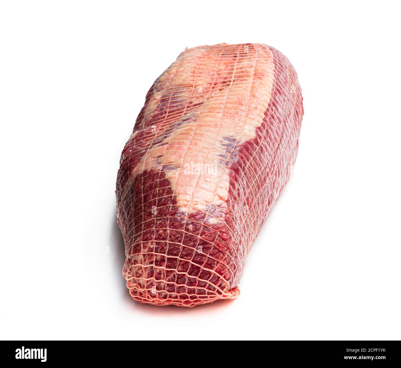 netted pack of raw meat package isolated on white background Stock ...