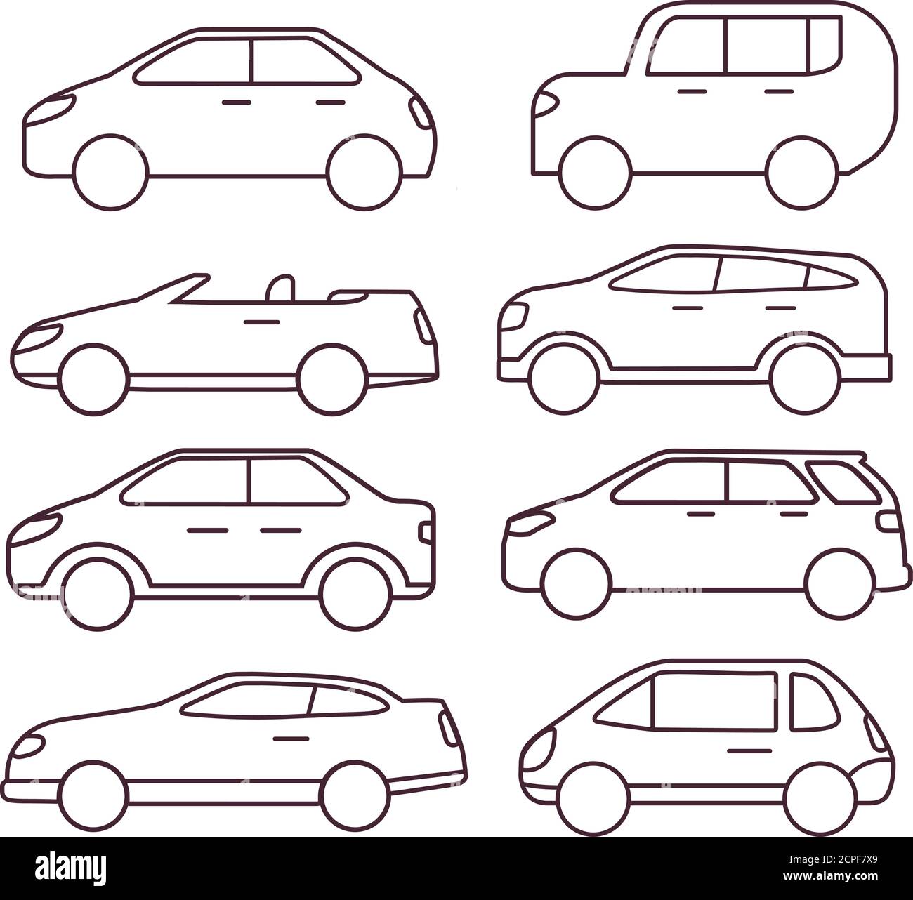 Side view outline car isolated on white background.Line icon vehicle ...