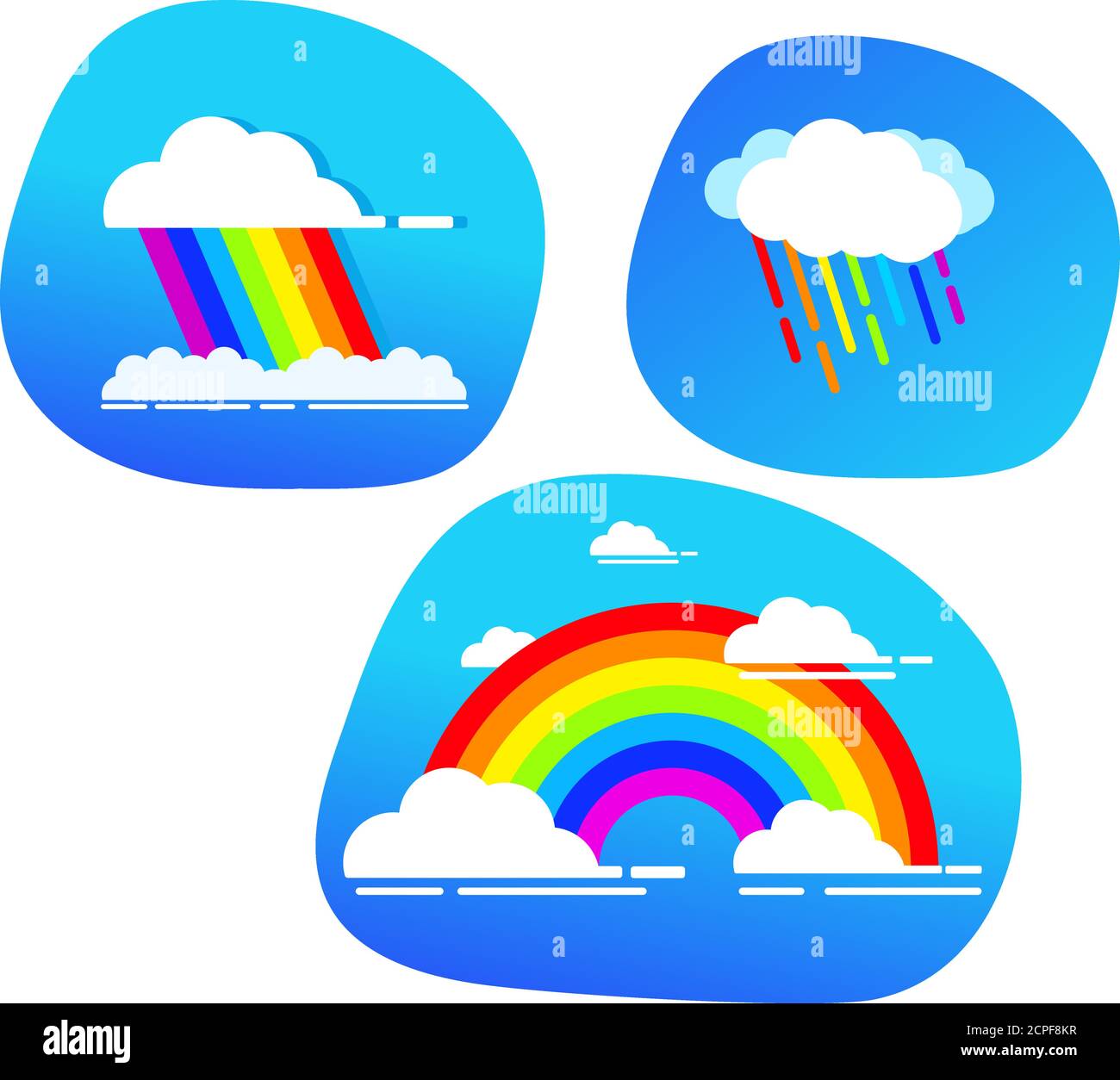Cloud rainbow arc,rain shape blue sky.Cartoon vector flat Stock Vector ...