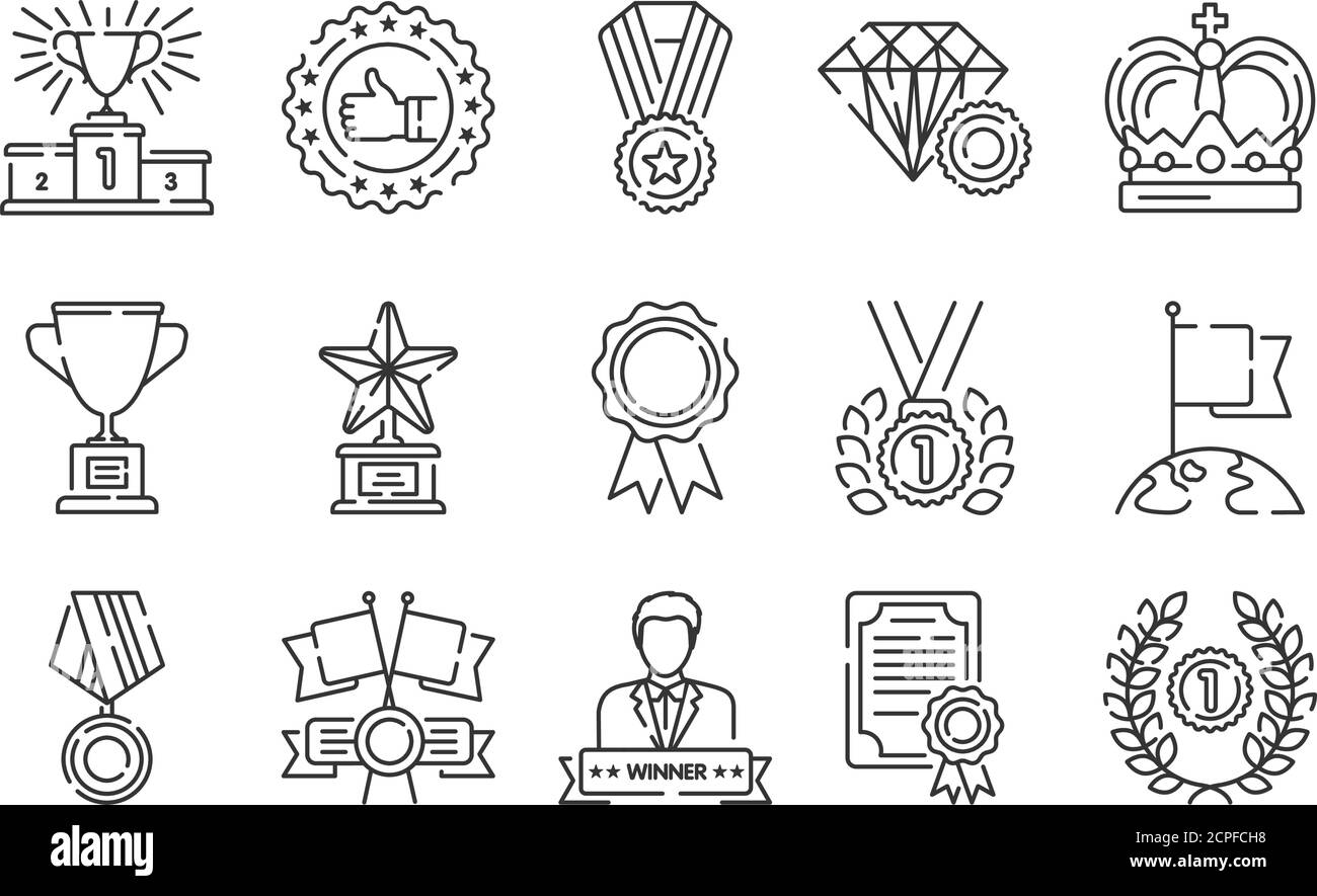 Awards color line icons set. Championship prizes. Victory elements ...