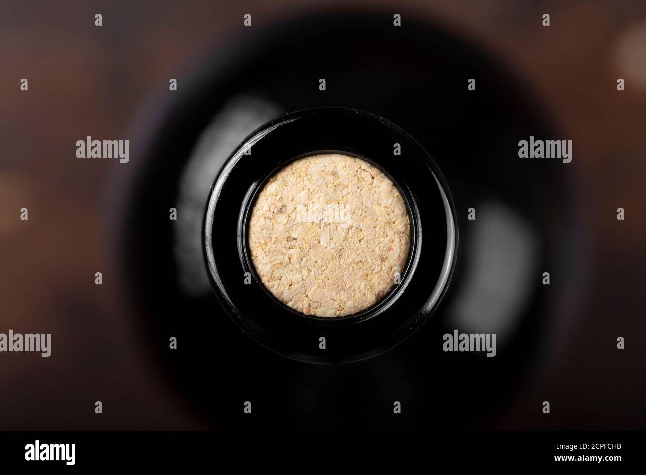 Wine bottle top view. Bottle neck close-up Stock Photo - Alamy