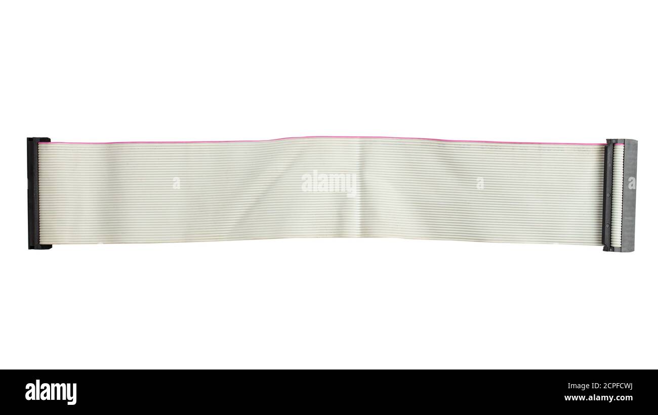 IDE computer cable isolated white background. ATA, PATA. Old computer ...