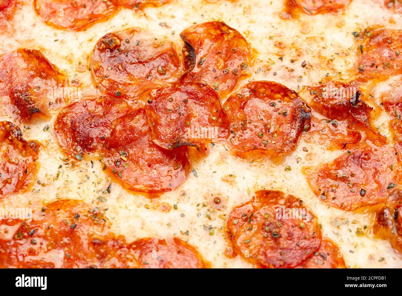 Background pizza pepperoni. Top view of hot pepperoni pizza Stock Photo ...