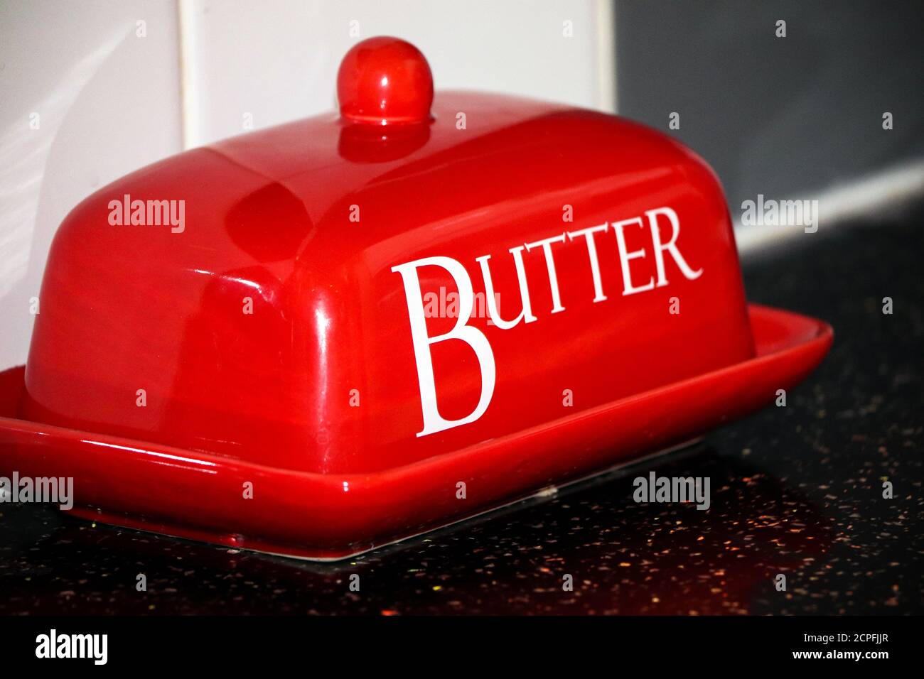 Red butter dish Stock Photo - Alamy