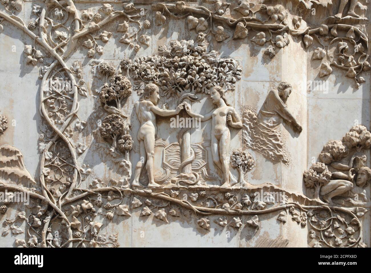 Adam & Eve in the garden of Eden, external bas-relief of Orvieto ...