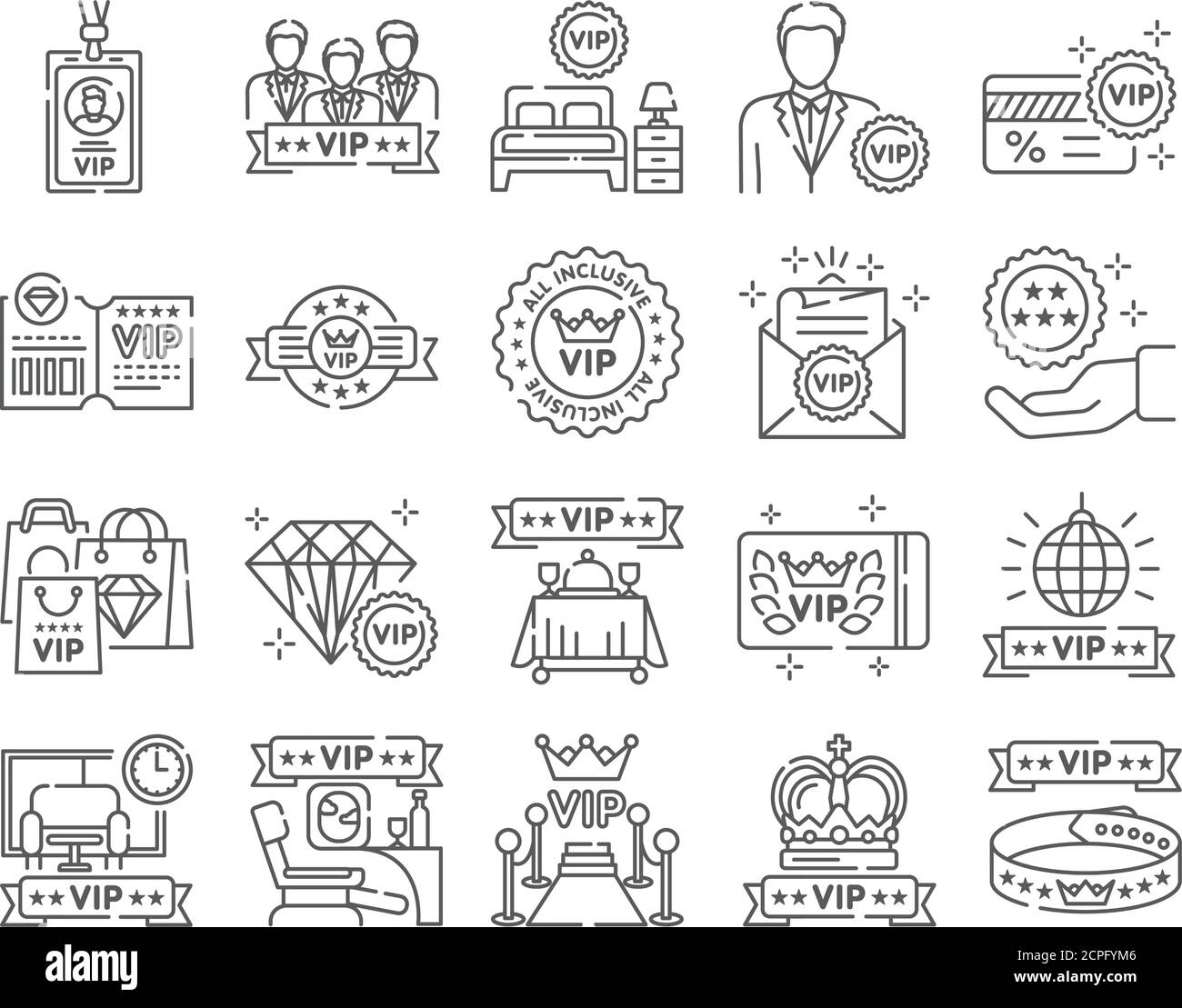 Vip service line black5 icons set. Vip pass, card, lounge, invitation ...