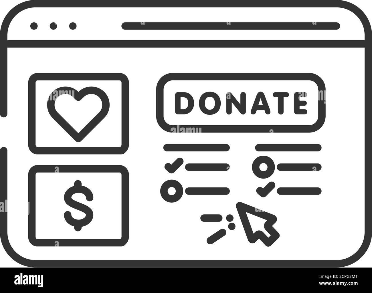 Donation website line black icon. Fundraising vector pictogram. Online ...