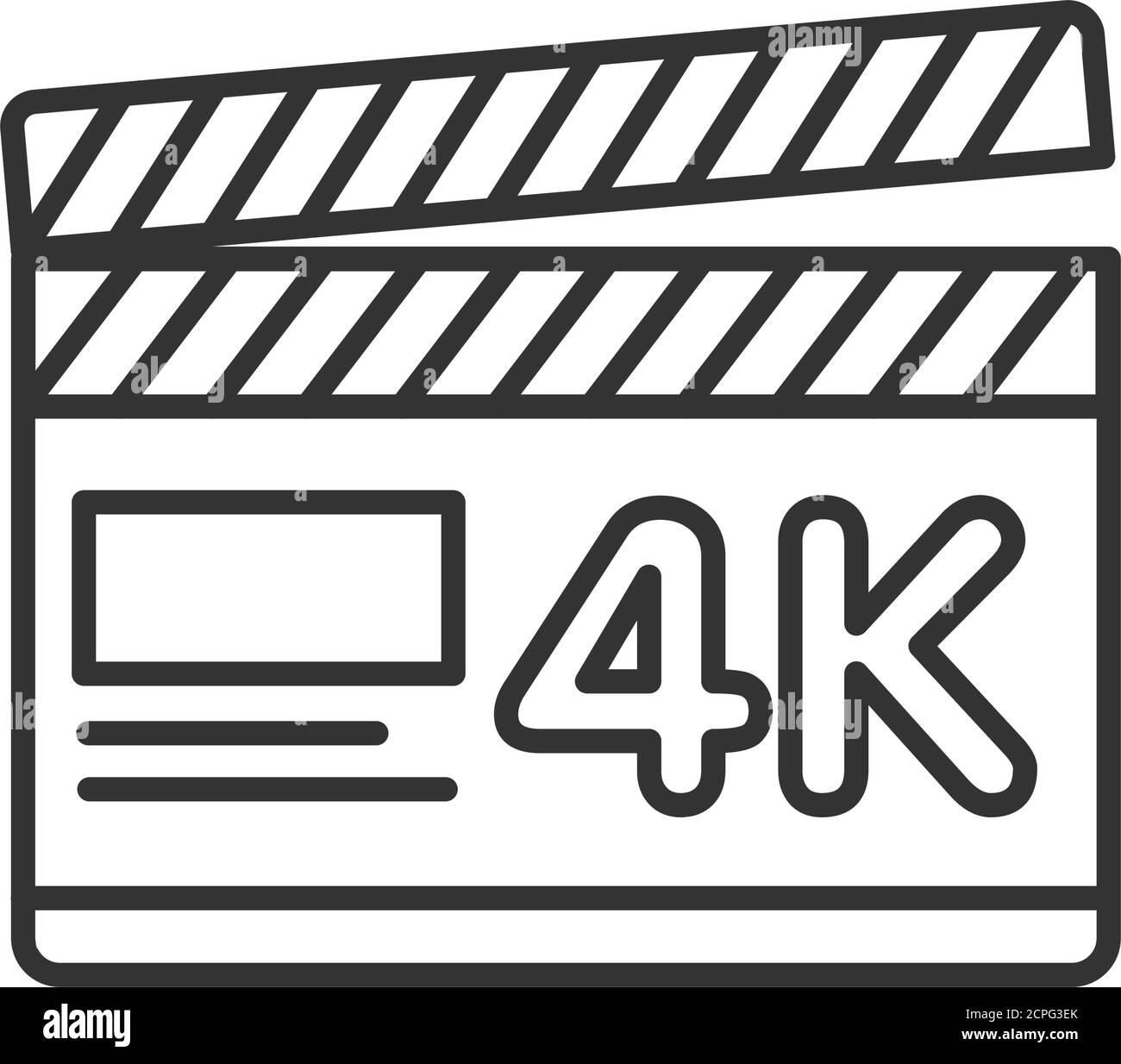Clapper board black line icon. 4K ultra HD resolution movie shooting ...