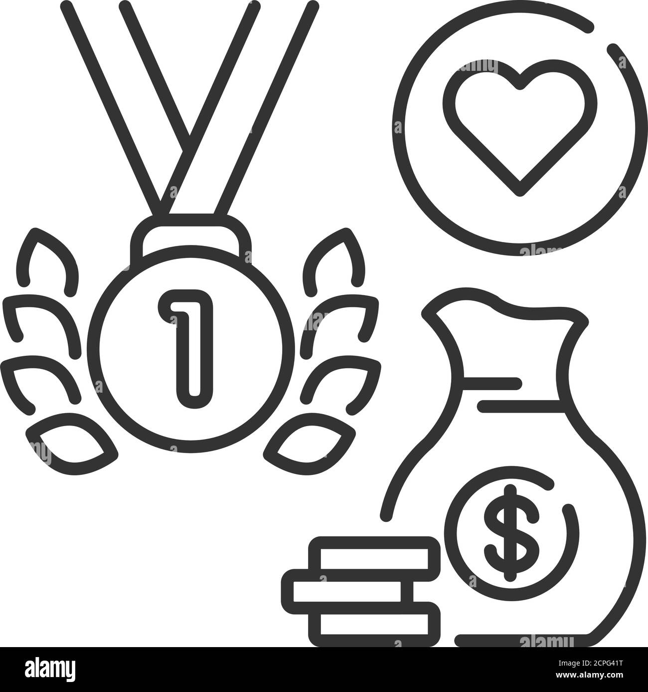 Sport event line black icon. Sponsorship. Medal and bag money vector ...