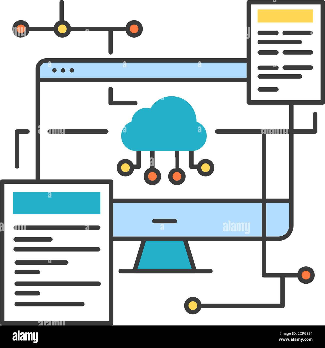 Back-end development color line icon. Consists of three parts: a server ...