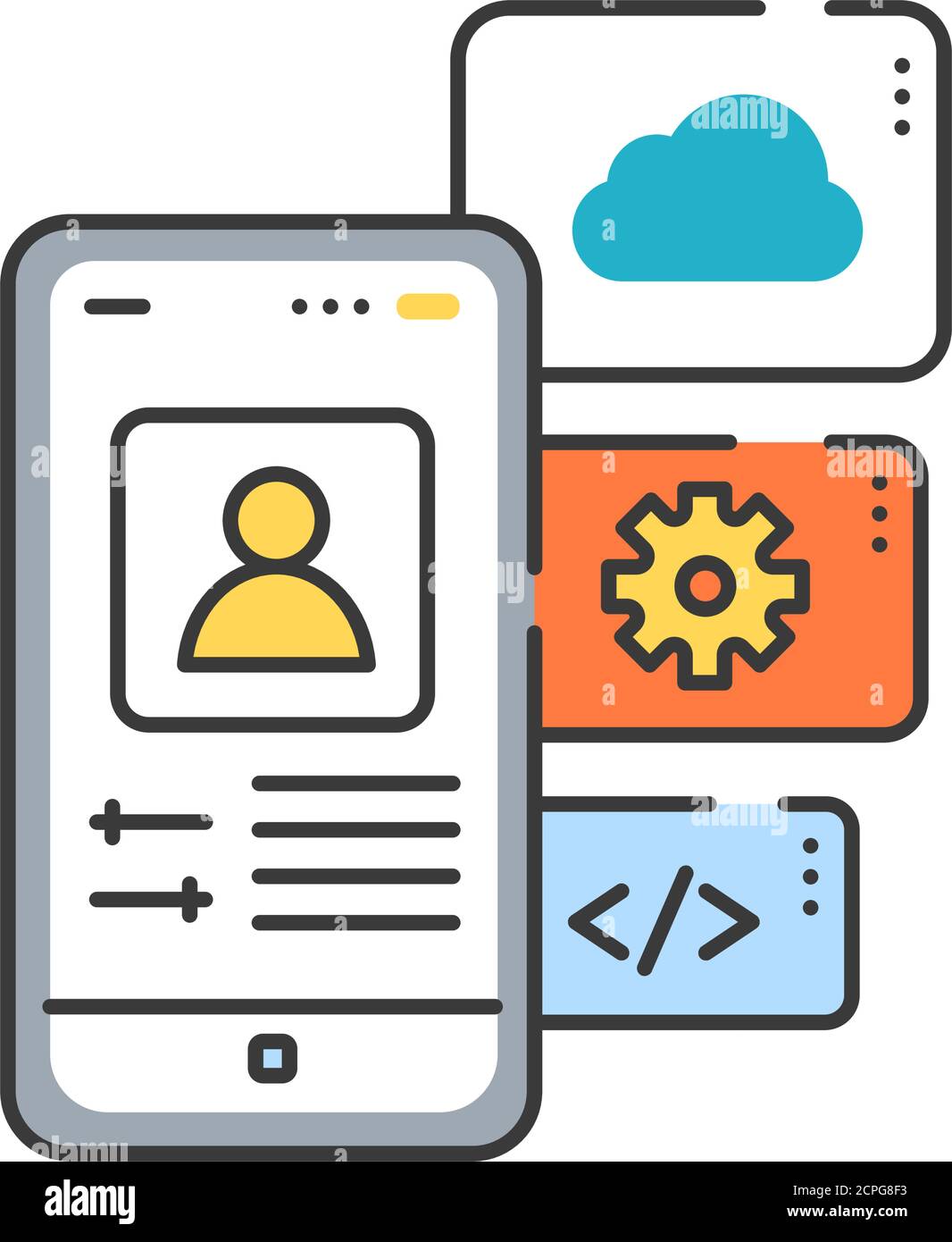 Application functions color line icon. Actions which can be done due to ...