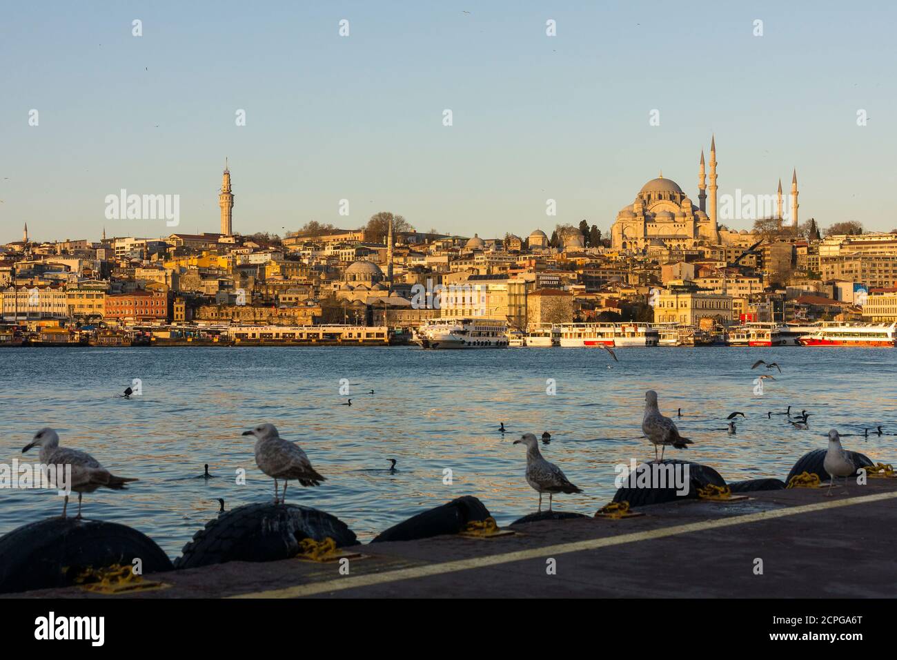 Turkey, Istanbul, Bosporus, Karaköy, morning mood, view to the Suleyman ...