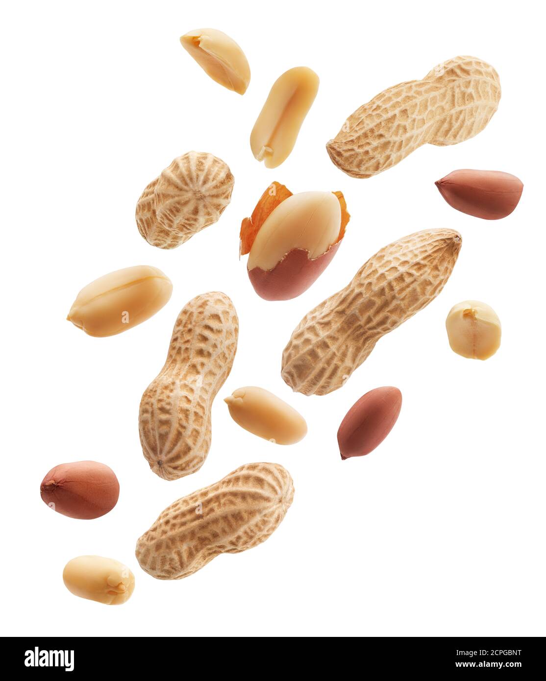 Peeled, unpeeled and whole shell peanuts isolated on white background ...
