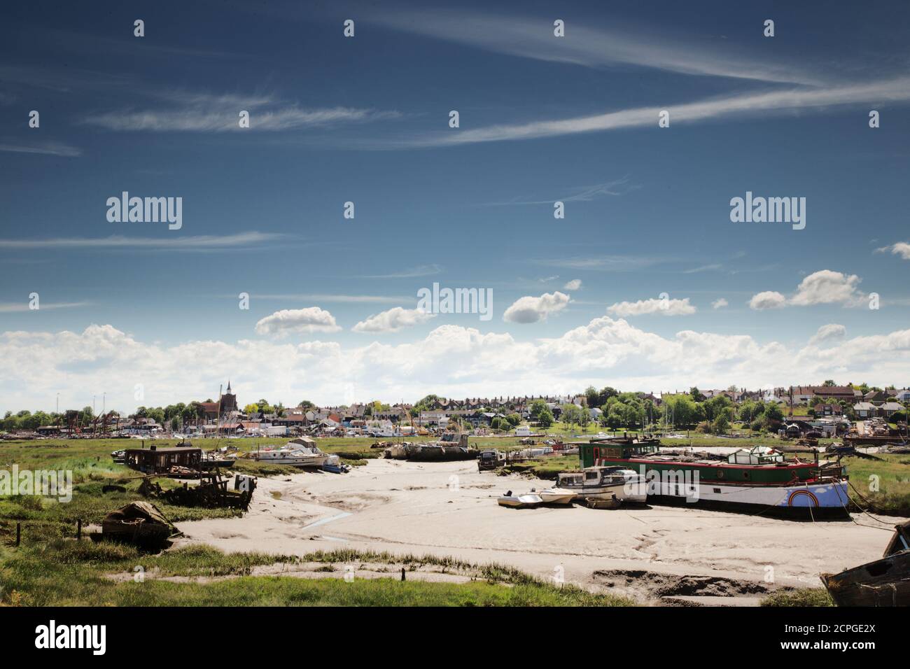 view of maldon across the water from heybridge basin in essex england ...