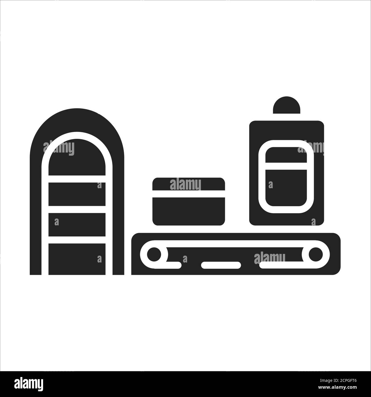 Airport conveyor belt black glyph icon. Machine built from rubber ...