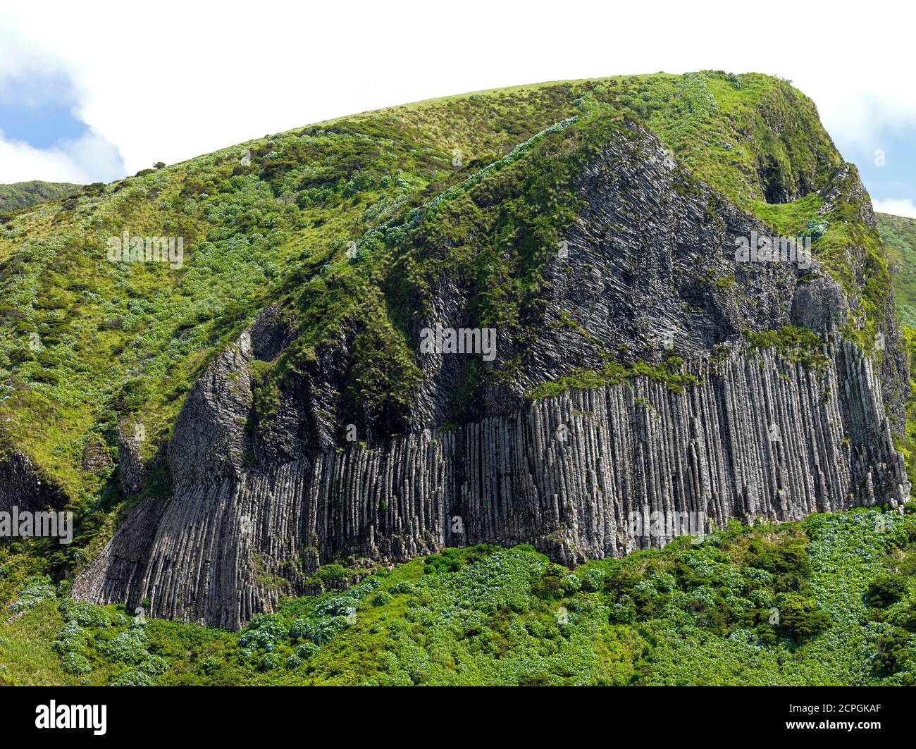 Volcanic structures, basalt columns, Flores Island, Azores, Portugal ...