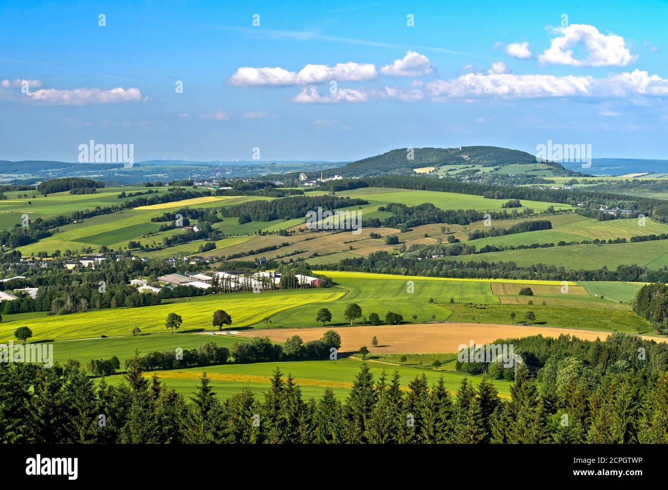 Landscape form middle Erzgebirge, panoramic view from Scheibenberg over ...