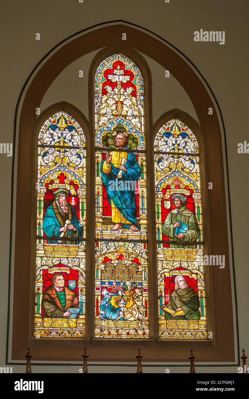 Church window with reformers, simultaneous church of St. George ...