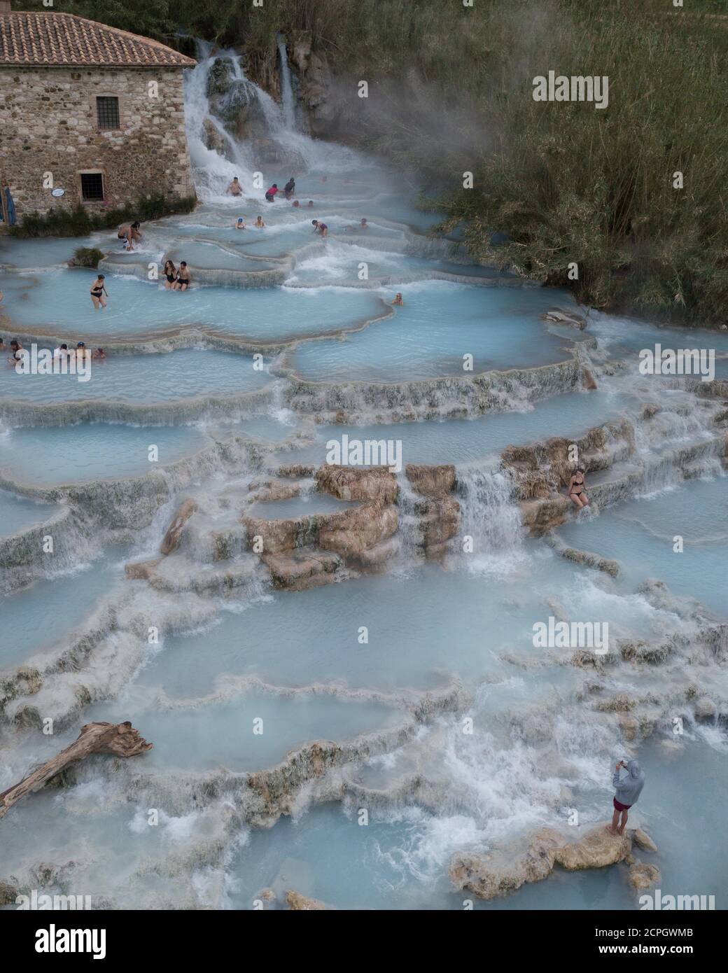 Aerial view, cascades, natural thermal baths Saturnia, Manciano ...