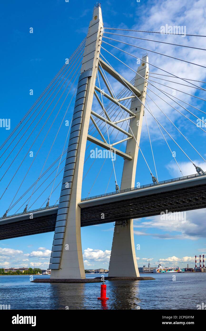 Saint Petersburg, the pylon of the cable-stayed bridge over the Ship's ...