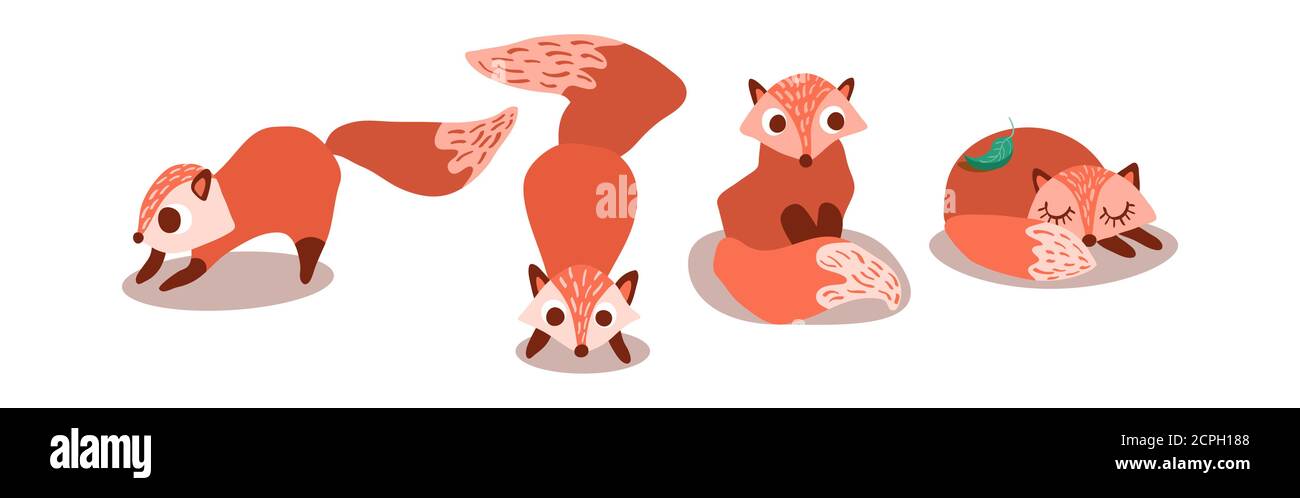 Cute cartoon foxes collection. Woodland animals isolated on white ...