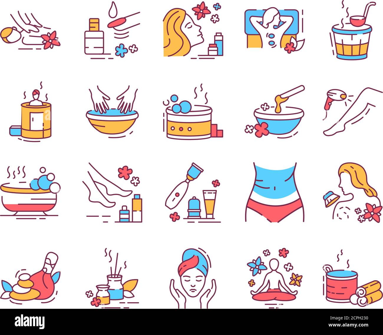 SPA color line icons set. Beauty treatment service. Pictogram for web ...
