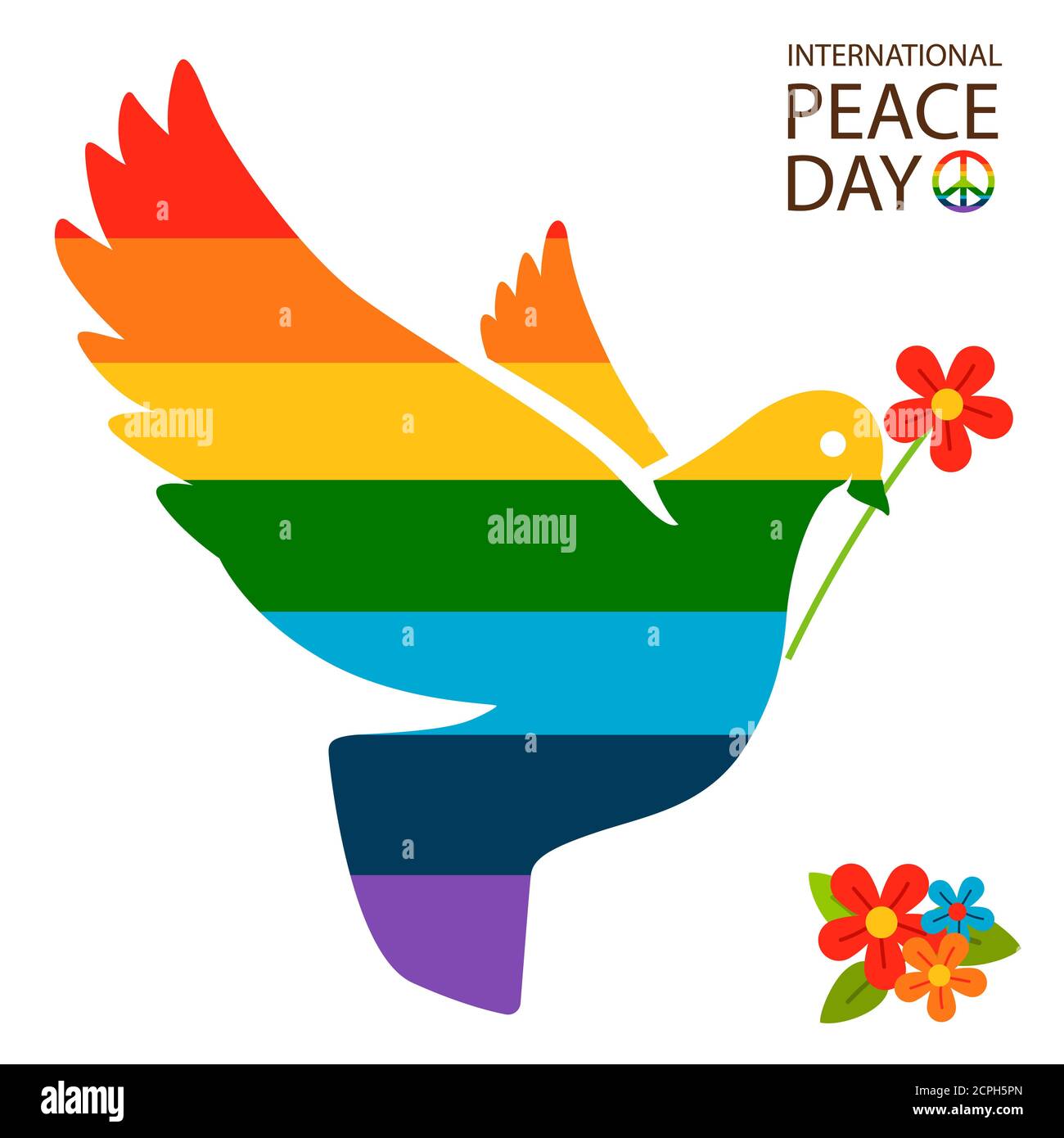 Rainbow dove with flower vector isolated on white background Stock ...