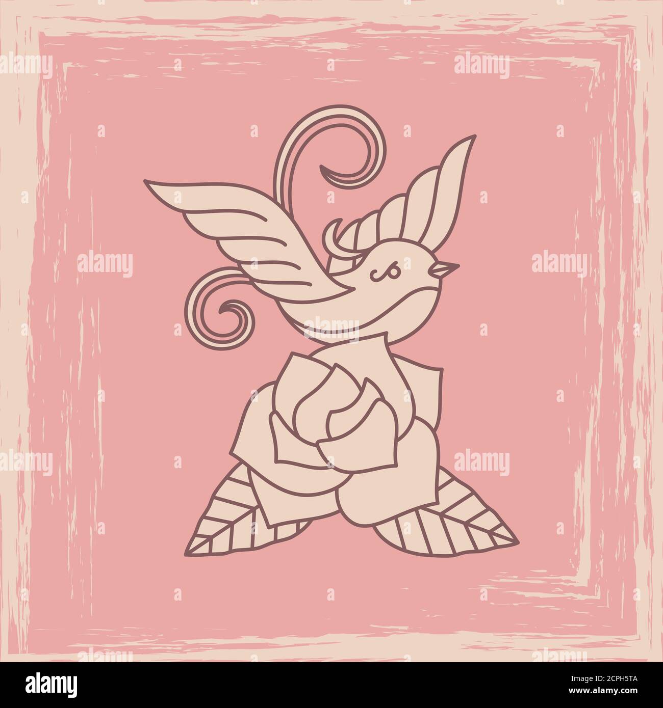 Vintage bird with rose silhouette vector illustration. Rose and nature ...