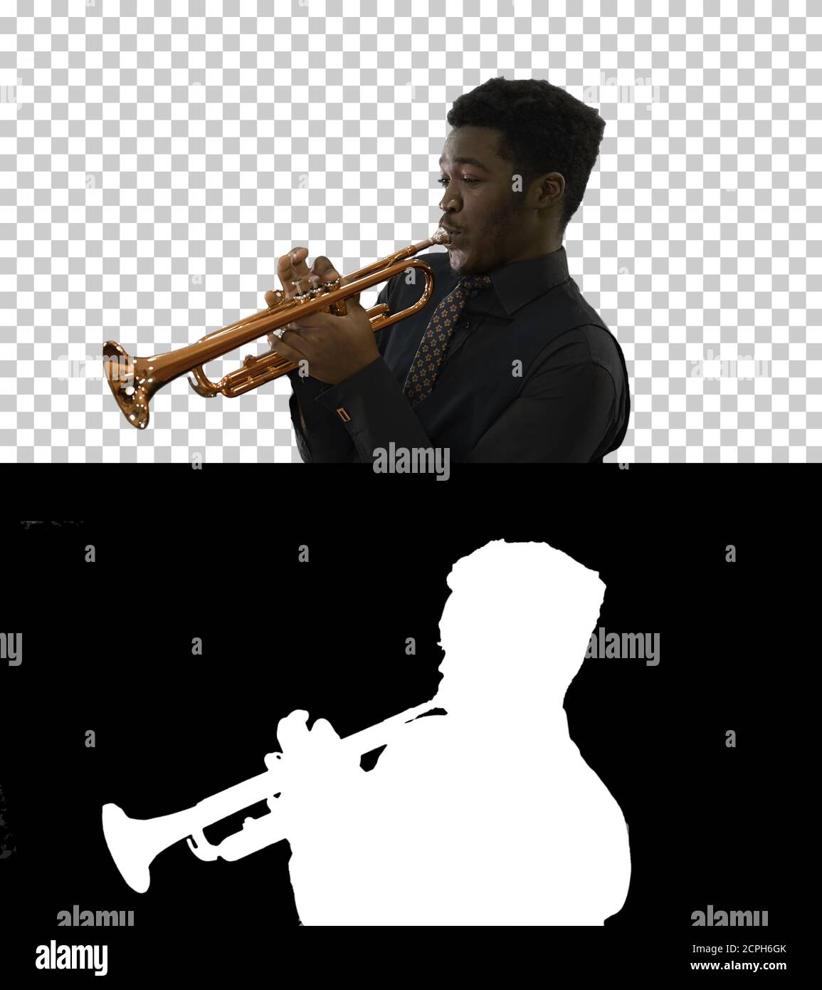 African american musician playing the trumpet expressively, Alph Stock ...