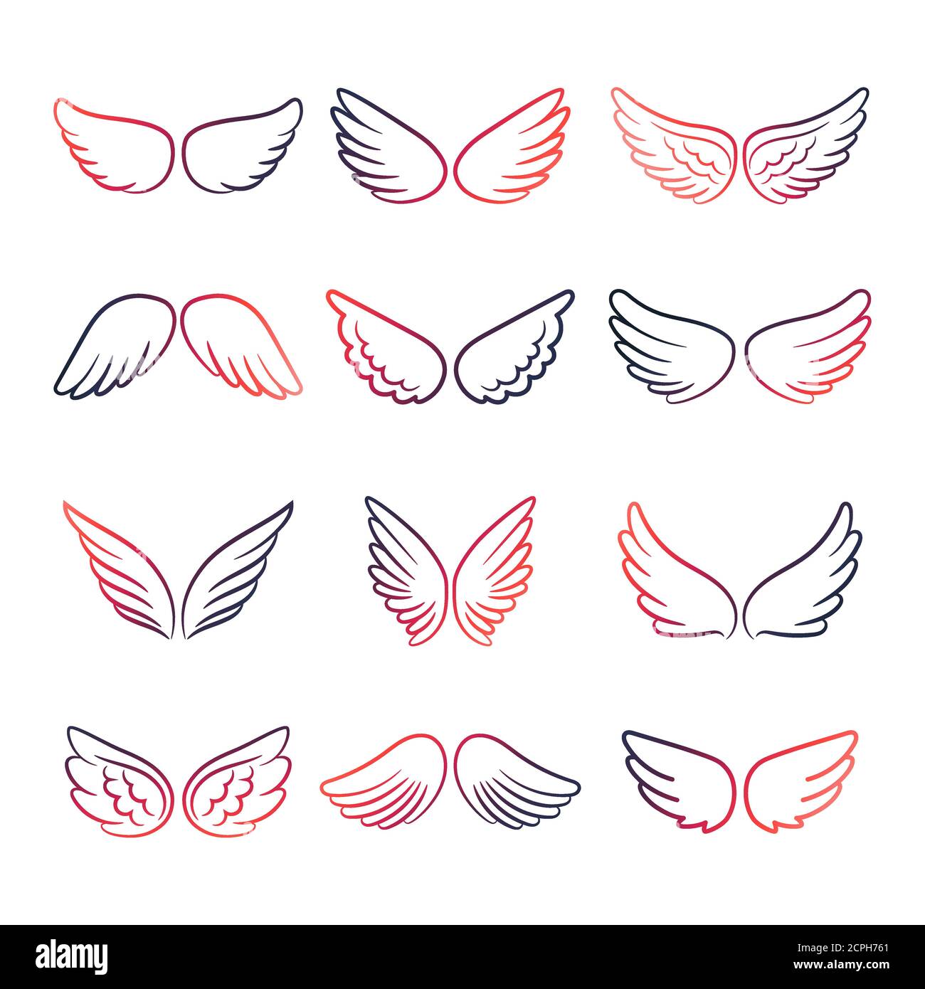 Colorful angels or birds wings line vector set Stock Vector Image & Art ...