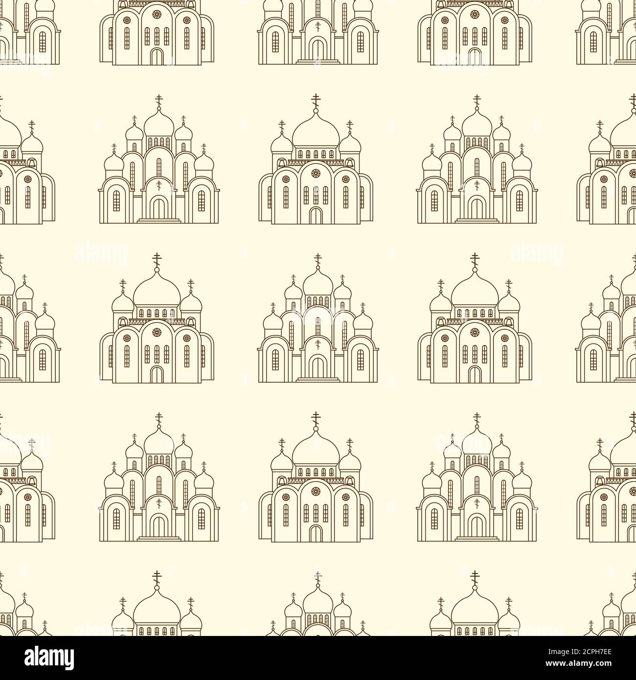 Line orthodox church buildings seamless pattern. Illustration of church ...