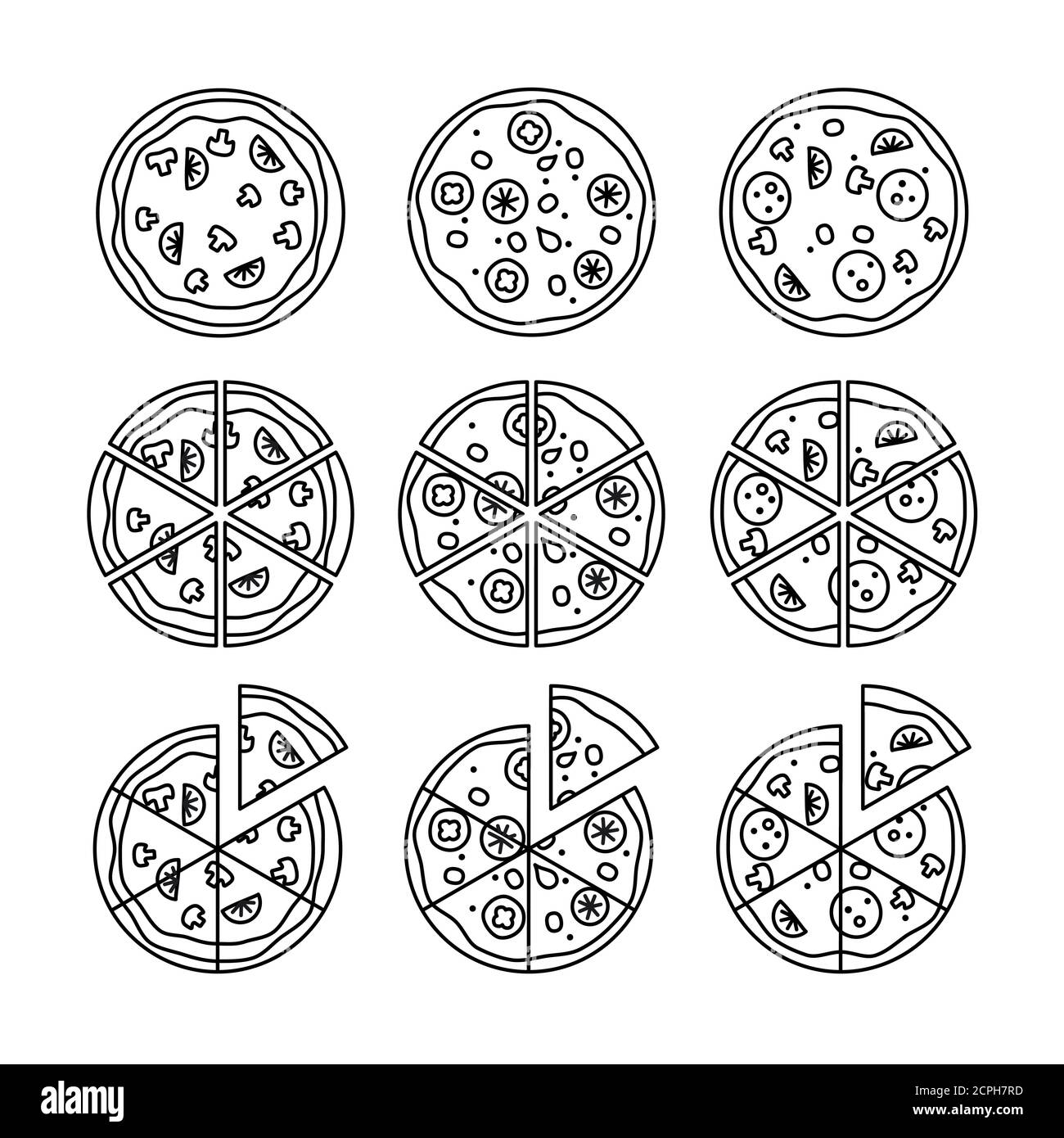 Line pizza icons set isolated on white background, vector illustration ...