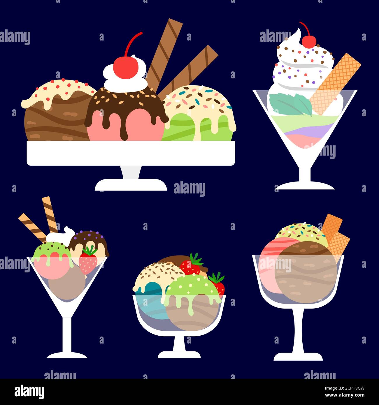 Ice cream in the glass bowls. Dessert vector set Stock Vector Image ...